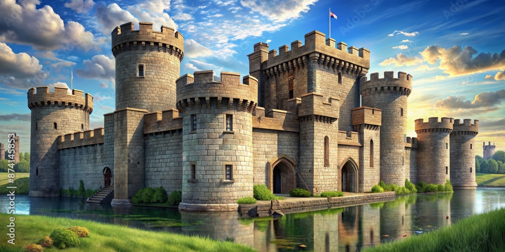 Medieval Ancient Castle Building Architecture Stone Walls Moat Tower ...