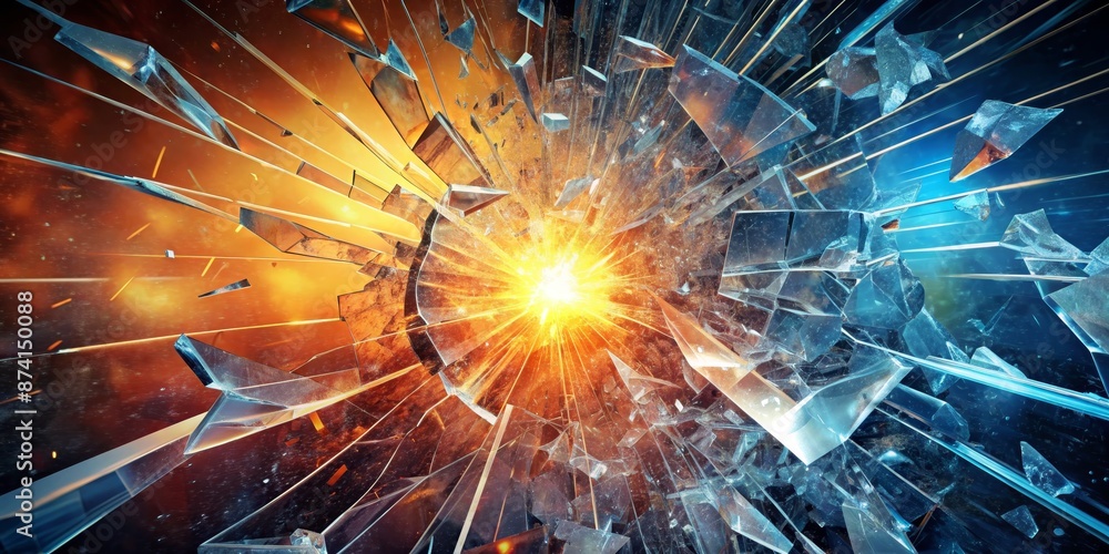 Shattered Glass Explosion: Scattered Fragments, Broken Texture ...
