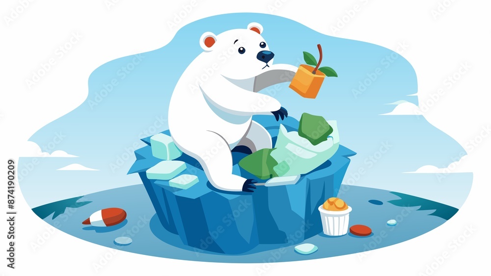 recycling, reduce waste, Cartoon polar bear with recyclable plastic bag ...