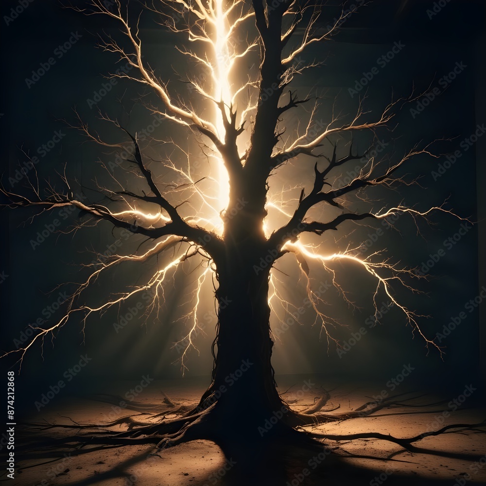 Lightening striking an old dead tree, the moment of impact. Stock Photo ...
