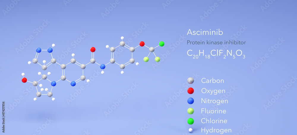 ภาพประกอบสต็อก asciminib molecule, molecular structure, protein kinase ...