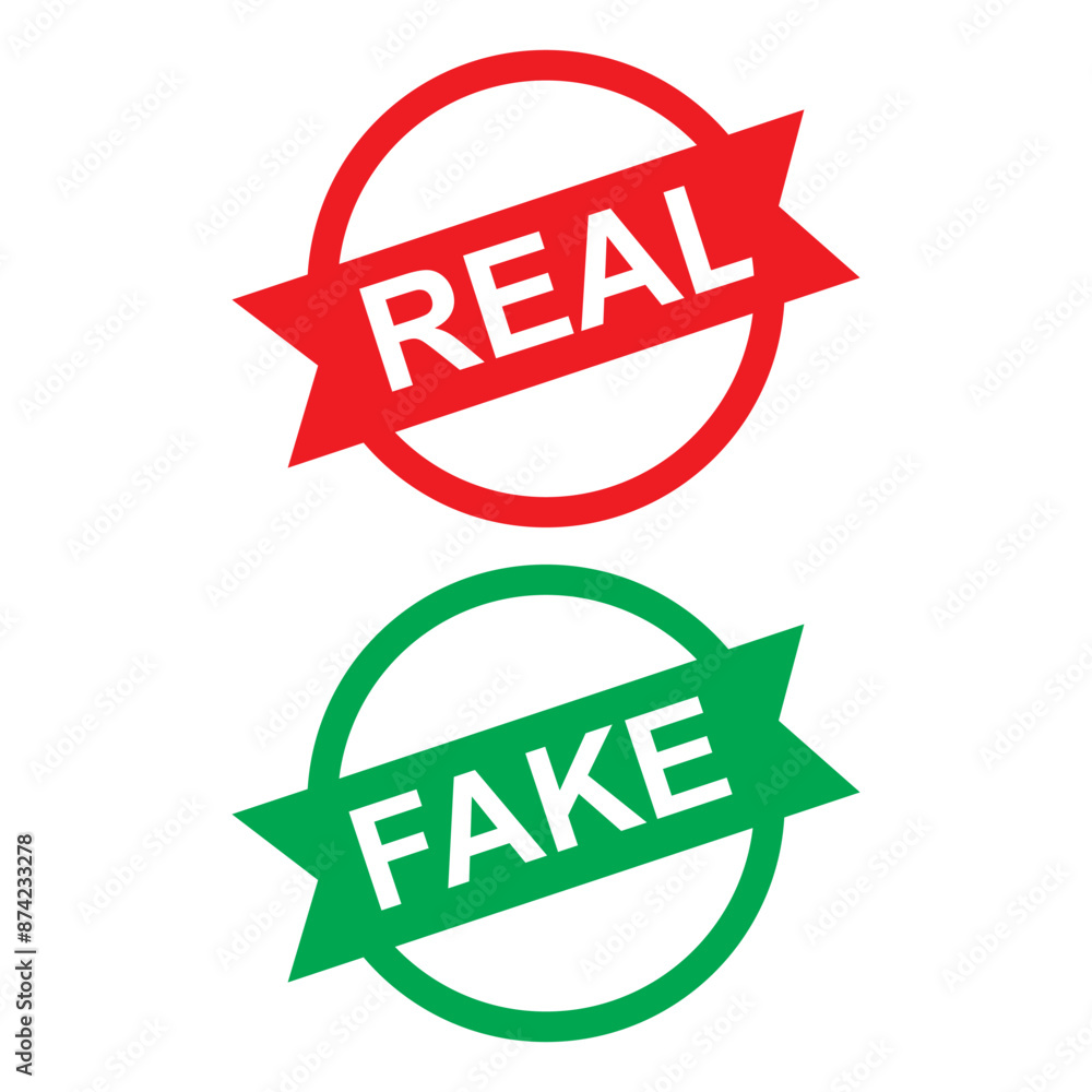 Fake, real icon badge. Fake, real news concept symbol. Vector ...