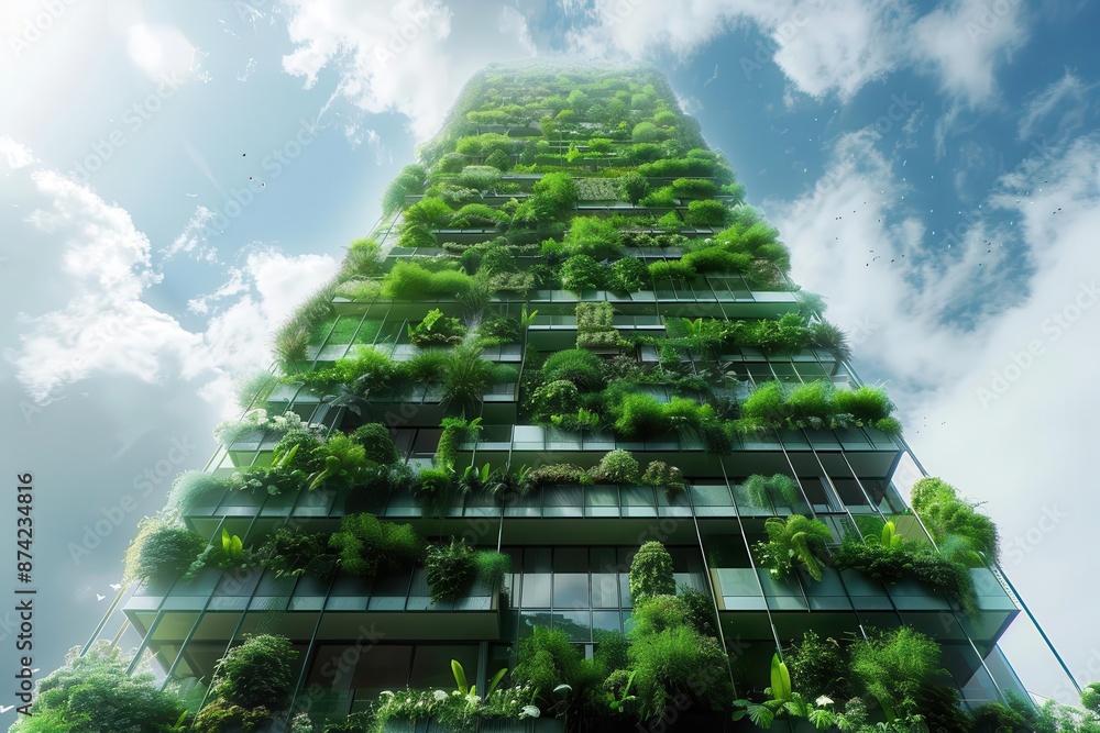 futuristic ecofriendly skyscraper seamlessly blending with nature ...