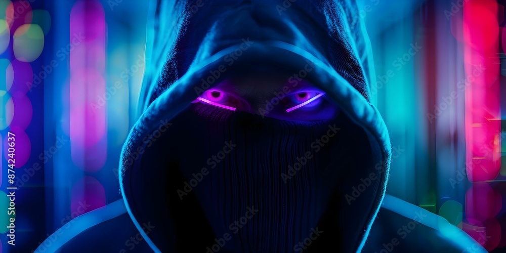 Stock photo of server room with Anonymous hacker symbolizing cybersecurity vulnerability ...