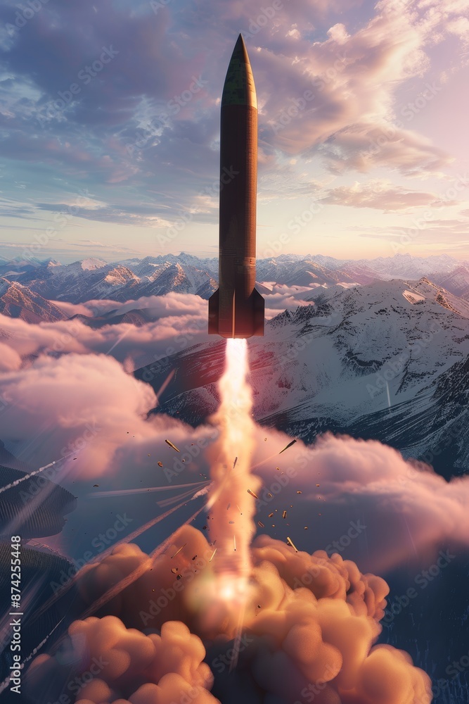 3d illustration cartoon style scud missle being launched 3d ...