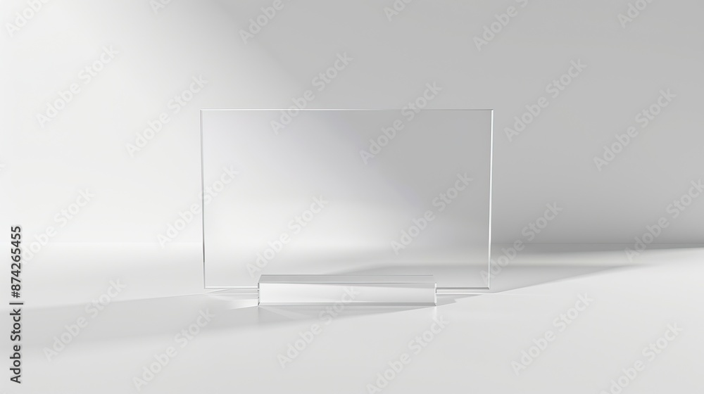 Minimalist transparent glass rectangle in a white space, showcasing ...