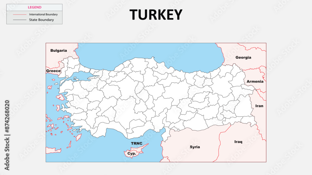 Turkey Map. Political map of Turkey with State border in outline ...