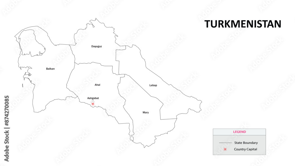 Turkmenistan Map. State and State map of Turkmenistan. Administrative ...
