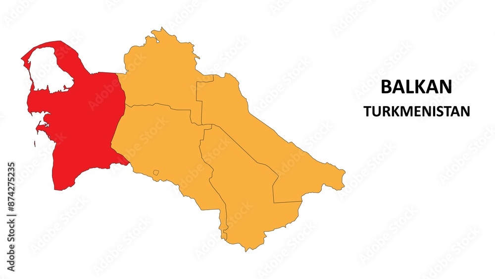 Balkan Map is highlighted on the Turkmenistan map with detailed State ...