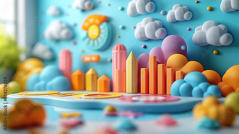 A 3D isometric illustration of a marketing dashboard with an emphasis ...