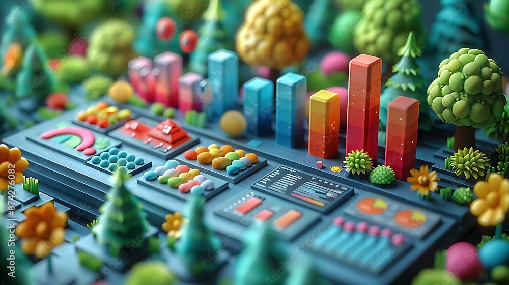 A 3D isometric illustration of a marketing dashboard with an emphasis ...