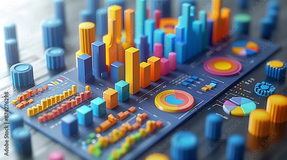 A 3D isometric illustration of a marketing dashboard with an emphasis ...