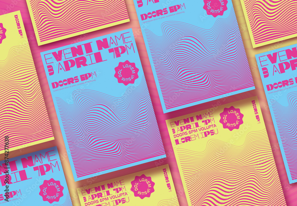 Line Wave Poster Layout with Bold Typography Stock Template | Adobe Stock