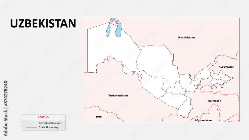Uzbekistan Map. Political map of Uzbekistan with State border in ...