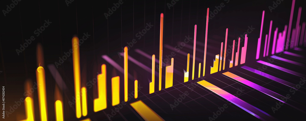 A bar chart with bright yellow and purple bars showing stock gains and ...