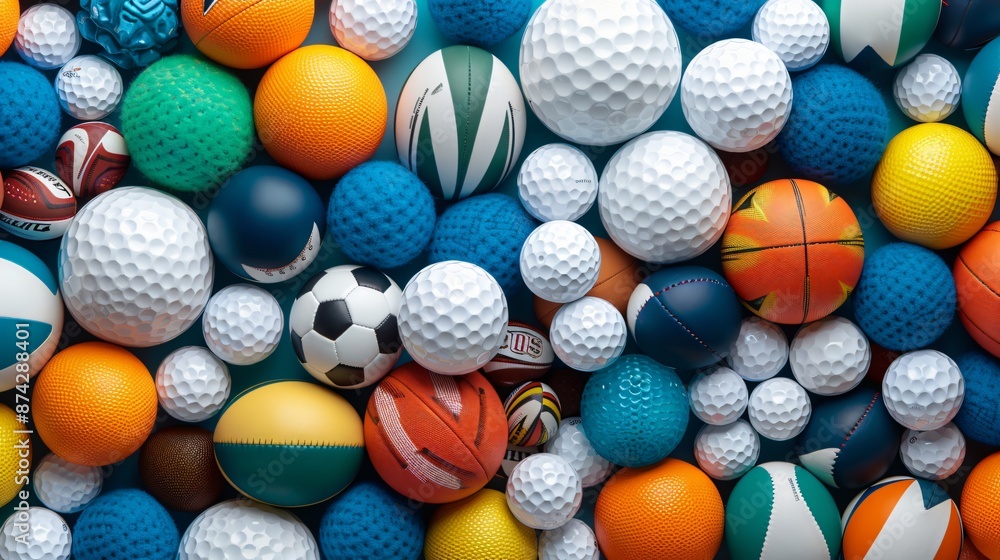 Artistic arrangement of sports balls of different sizes and textures ...