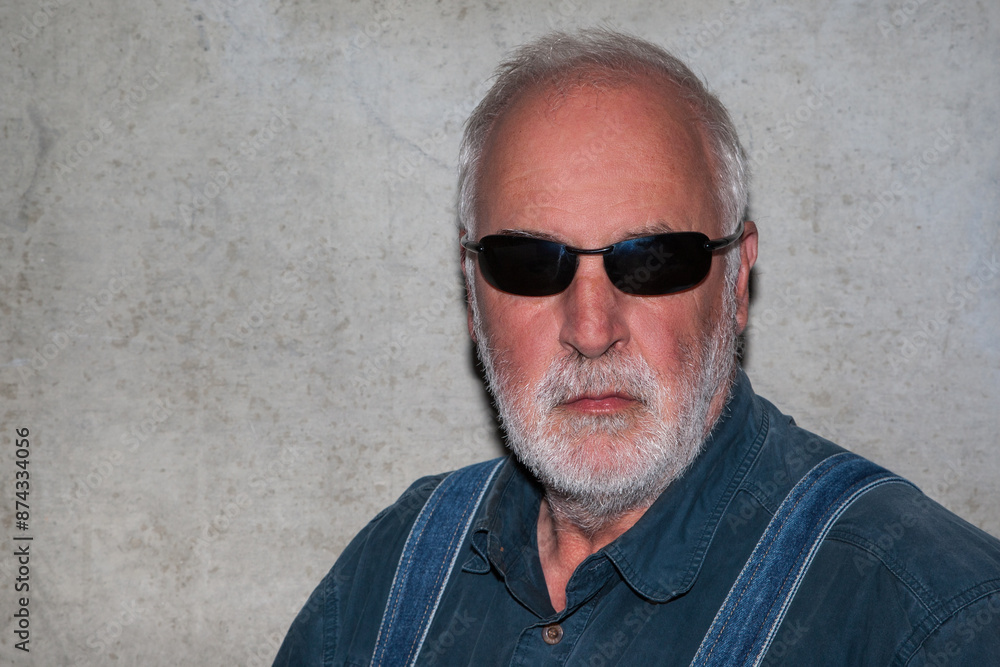An older man with gray hair, dark sunglasses, and a full beard stands ...