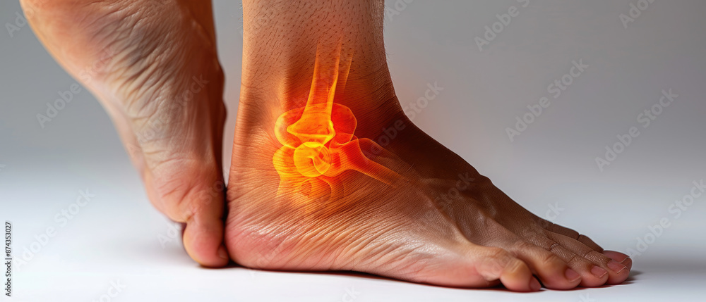 A person's foot with a bone sticking out of it. The bone is red and ...