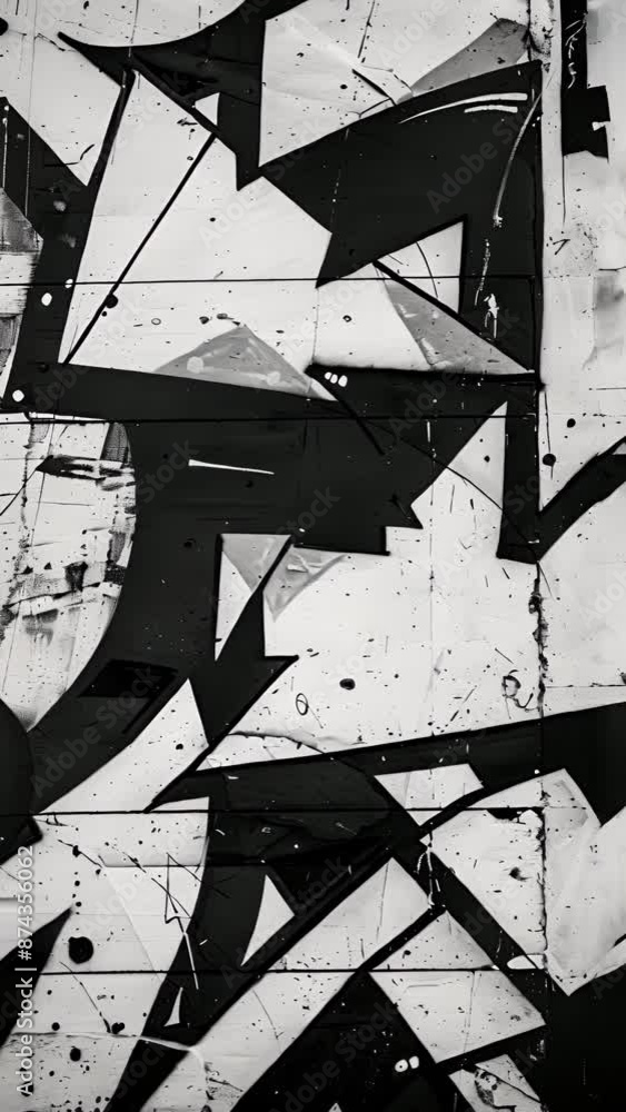 Bold overlapping letters and shapes in a highcontrast black and white ...