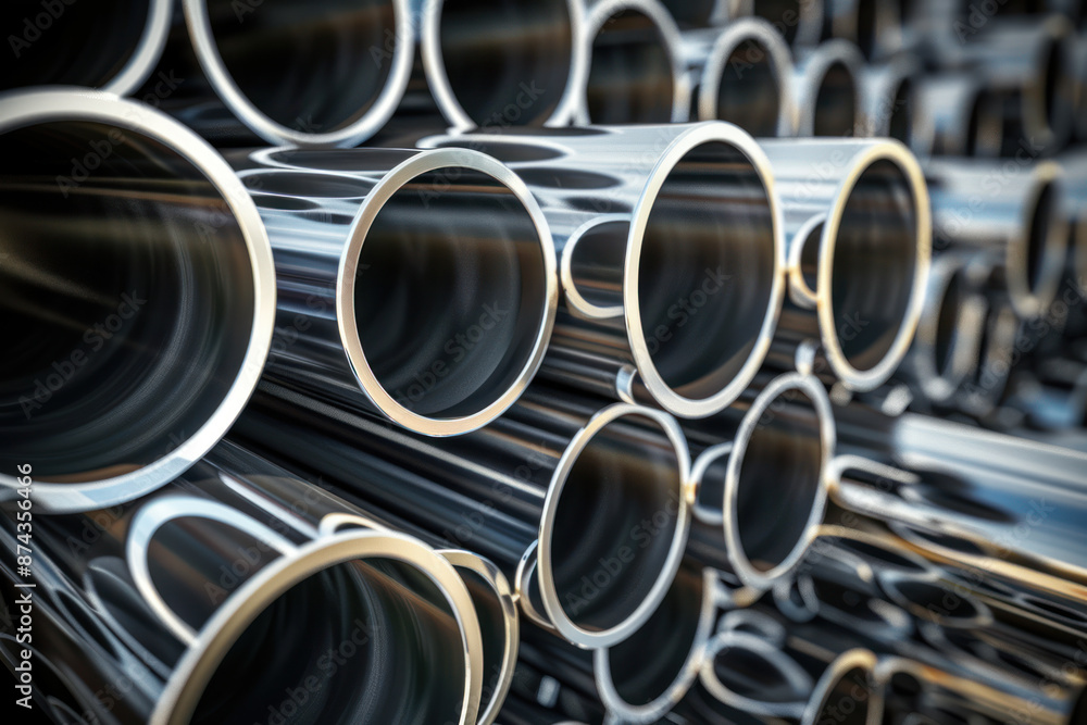 Stack of stainless steel pipes background , metallurgical industry ...