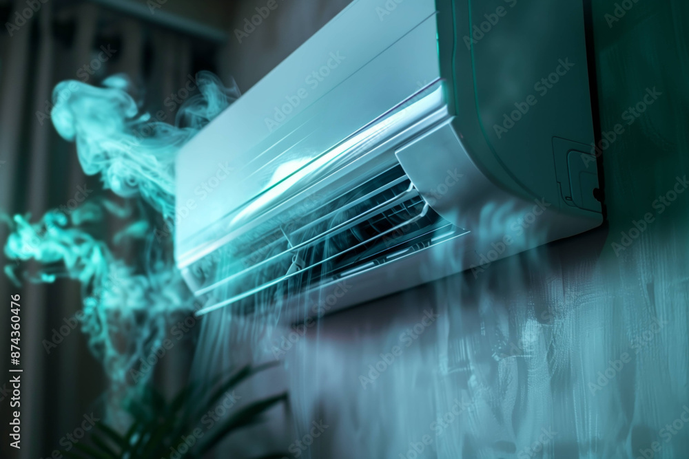 White air conditioning and a stream of fresh cold air. The concept of ...