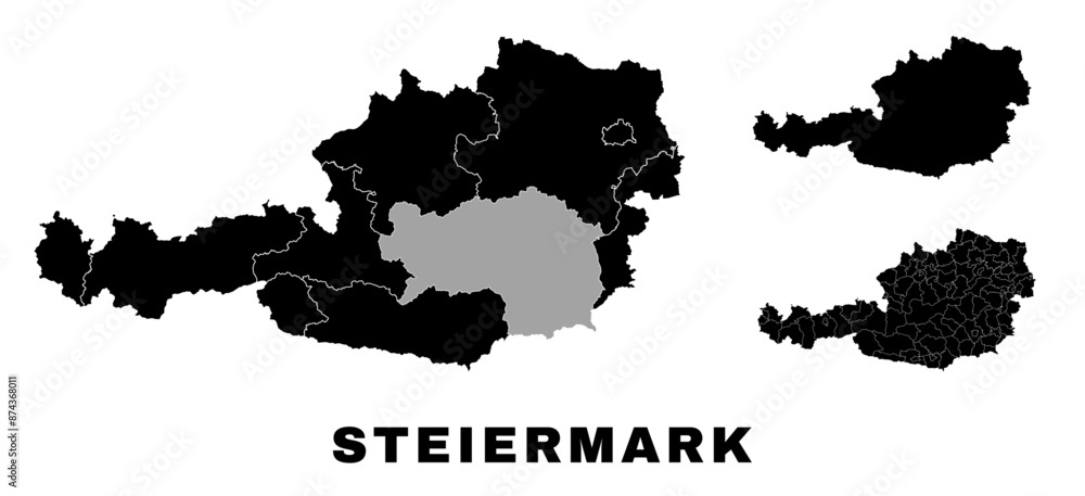 Styria map, Austrian state. Austria administrative provinces, boroughs ...