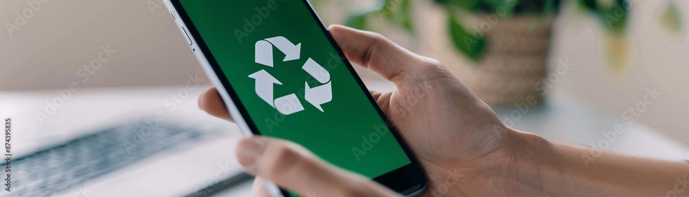Person using an app to track recycling habits, Realistic, Natural and ...