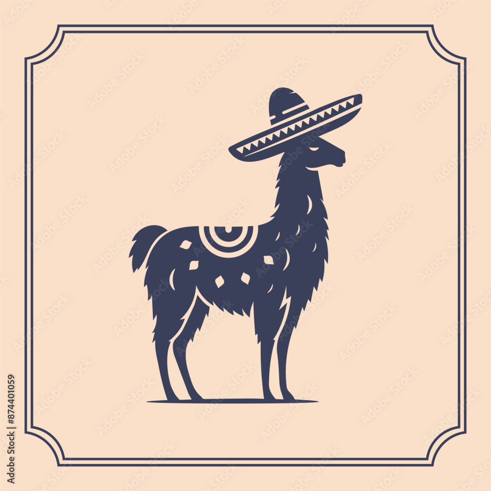 Llama with sombrero side view silhouette logo style illustration Stock ...