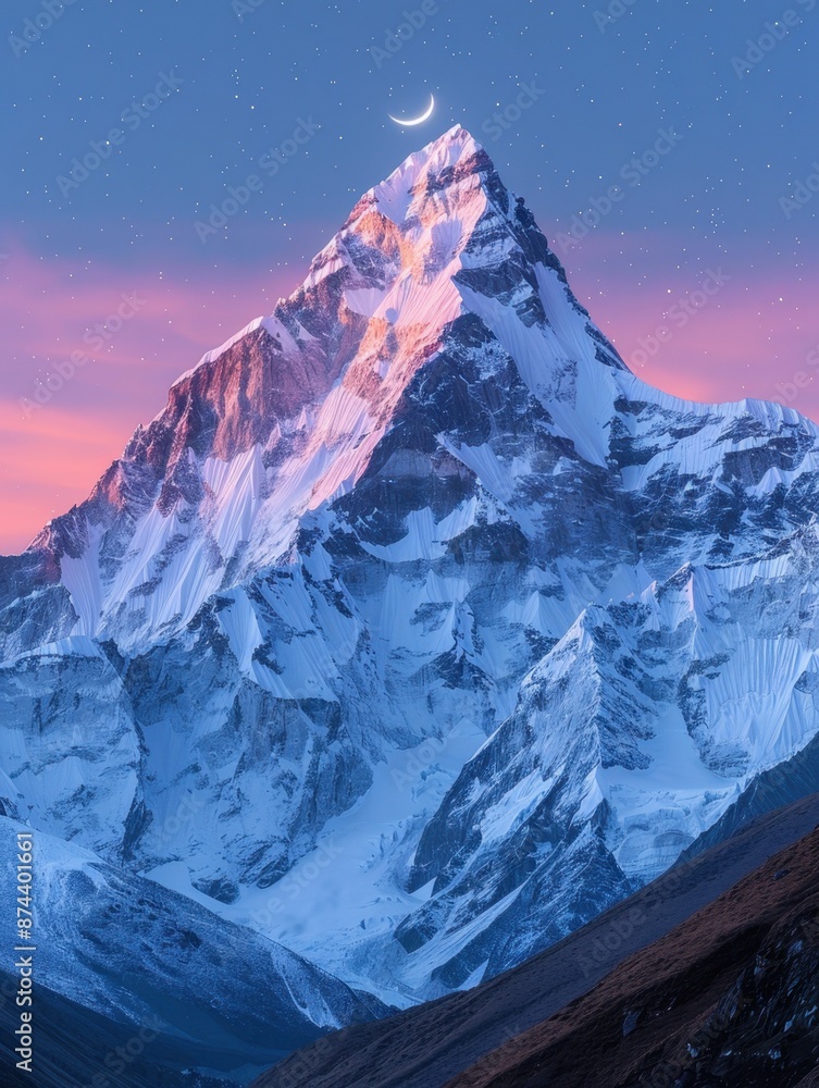 AI generated illustration of a snow-covered mountain peak under a ...