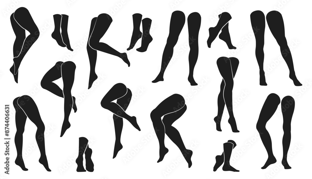 Woman legs silhouette. Female leg sensual dance model, woman foot in ...