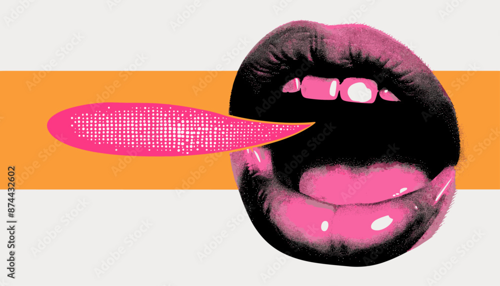 Modern retro urban magazine 90s style halftone collage shouting mouth ...