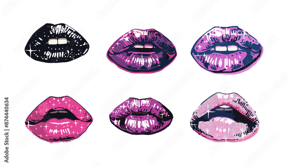 Futuristic pixel lips vector art, vintage y2k retro grunge print ...
