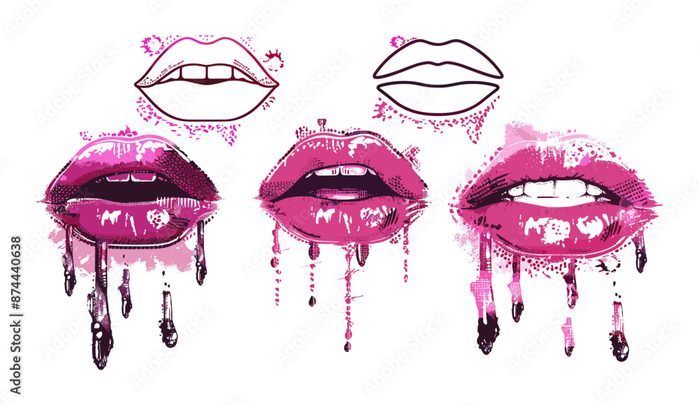 Futuristic pixel lips vector art, vintage y2k retro grunge print ...