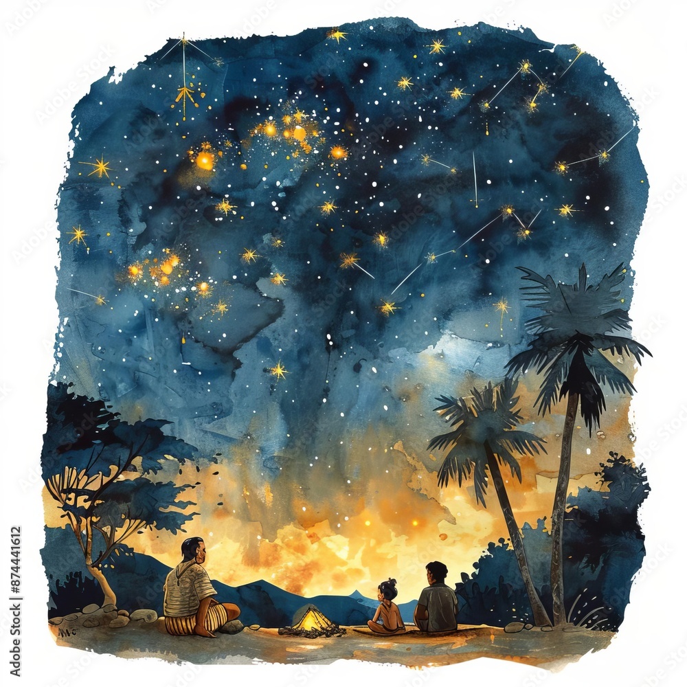 Star Navigation A scene showing a local navigator teaching children ...