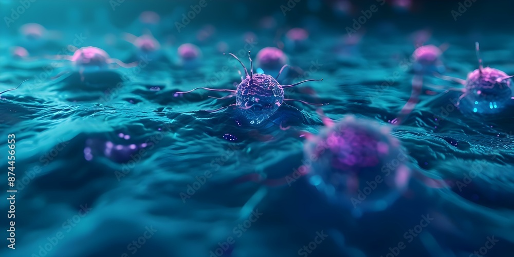 3D image of lymphocytes fighting cancer cells in immune system against ...