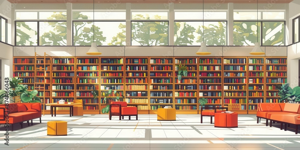 Modern library with innovative design and open reading areas Stock ...