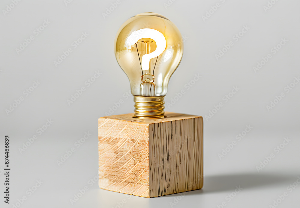 Wooden block with a question mark and light bulb icon. for FAQ. Problem ...