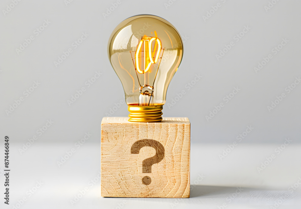 Wooden block with a question mark and light bulb icon. for FAQ. Problem ...