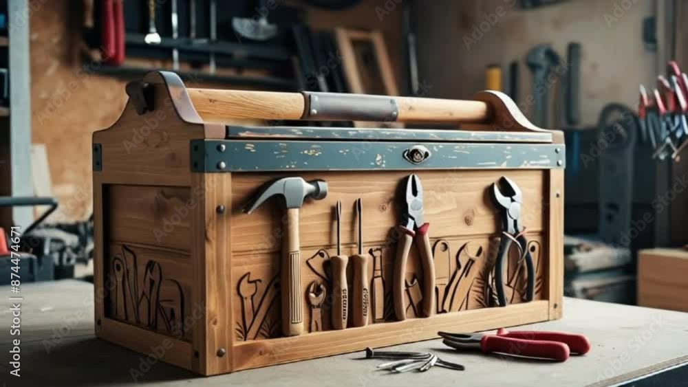 a sturdy wooden toolbox with a rustic design and a distressedf finish ...