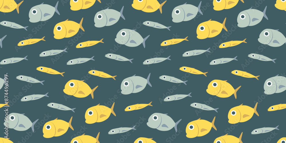Seamless vector repeating pattern with a group of yellow fish of ...