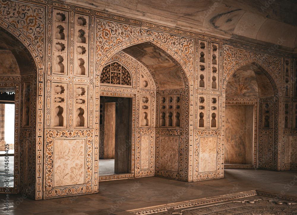 Interior of historic Red Fort architecture in Delhi, India, showcasing ...