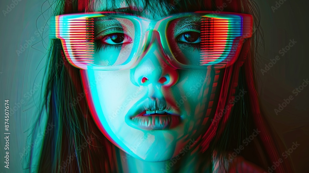 The woman's face is blurred, giving it a distorted look. Photorealistic ...