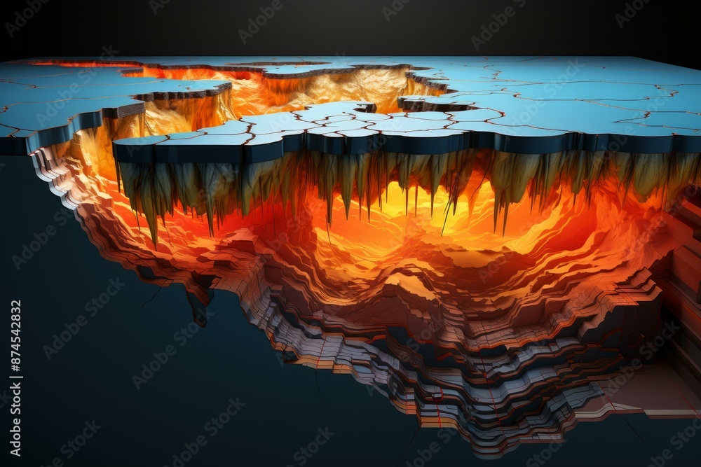 3d illustration depicting the geological layers of earth from crust to ...