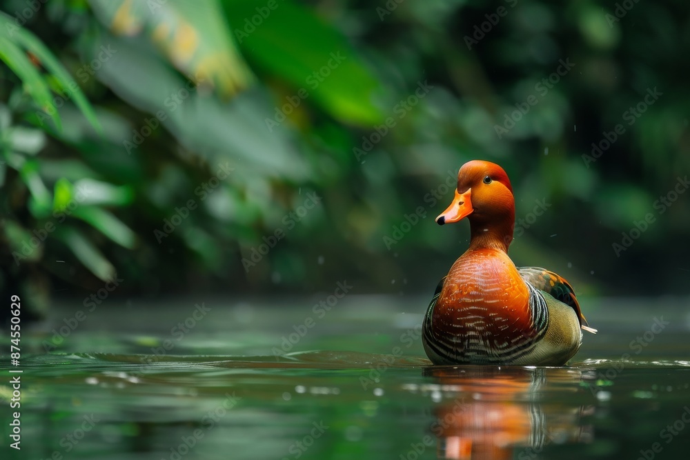 Full body view of Pekin Duck in the river natural habitat, full body ...