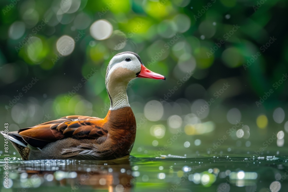 Full body view of White-winged Duck in the river natural habitat, full ...