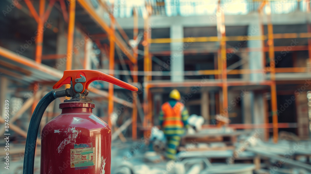 Fire extinguisher in a construction site setting, highlighting the ...