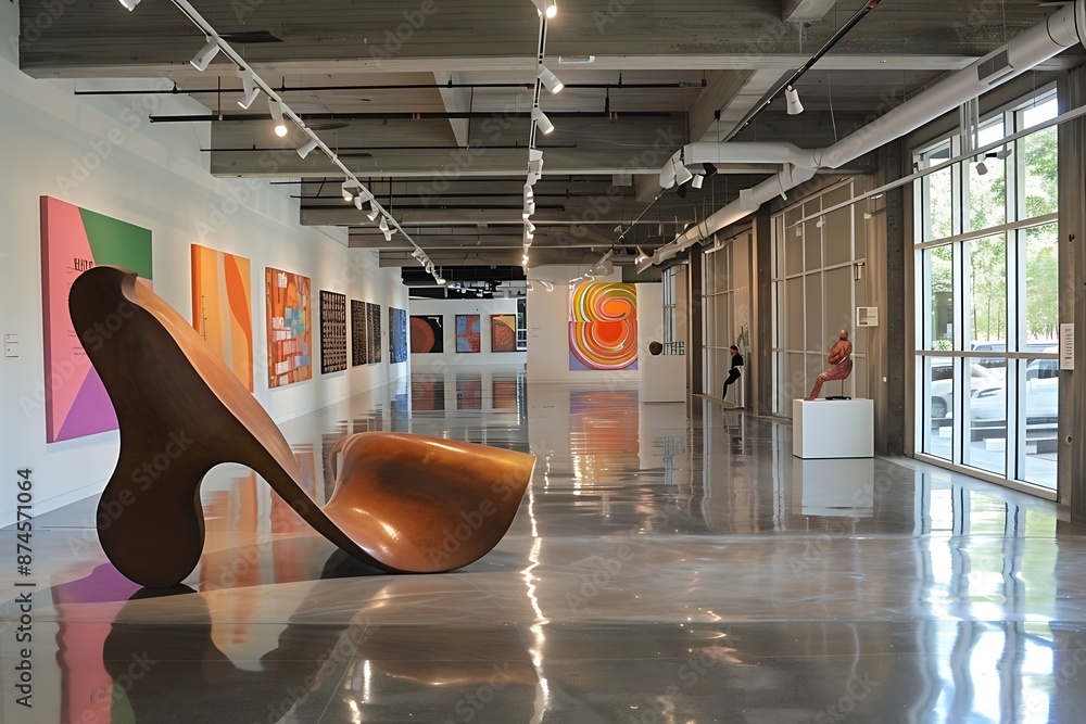 A modern art installation map with interactive exhibit routes and ...