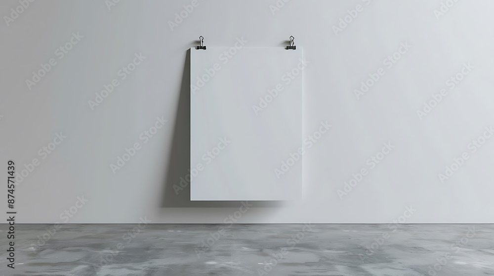 mockup of a poster hanging on a wall with clips, isolated on a plain ...