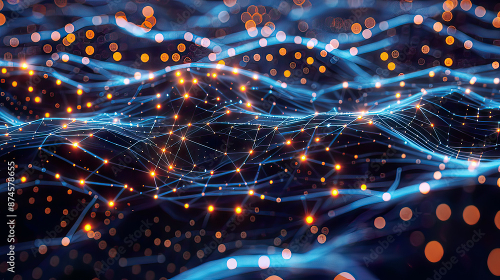 Ultradetailed blockchain network visualization glowing nodes and ...