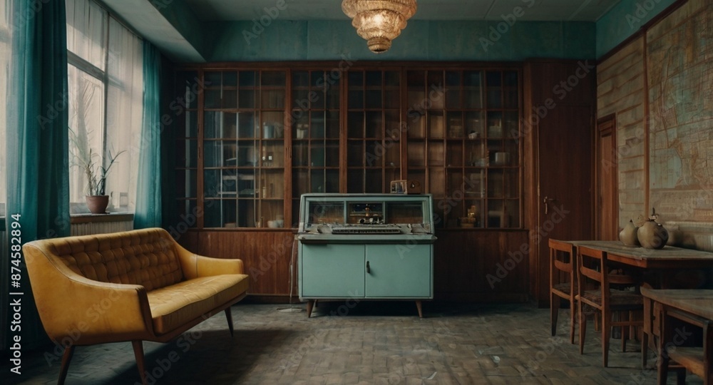 elements of a vintage USSR design interior, showcasing retro Soviet-era ...